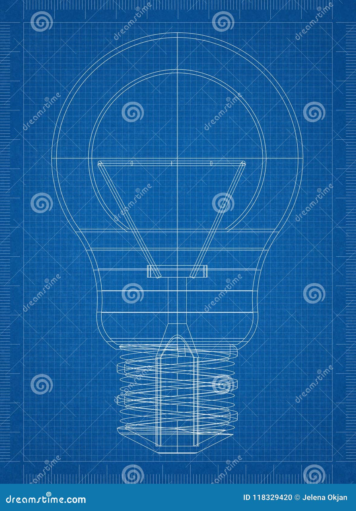 Light Bulb Architect Blueprint Stock Illustration - Illustration of ...