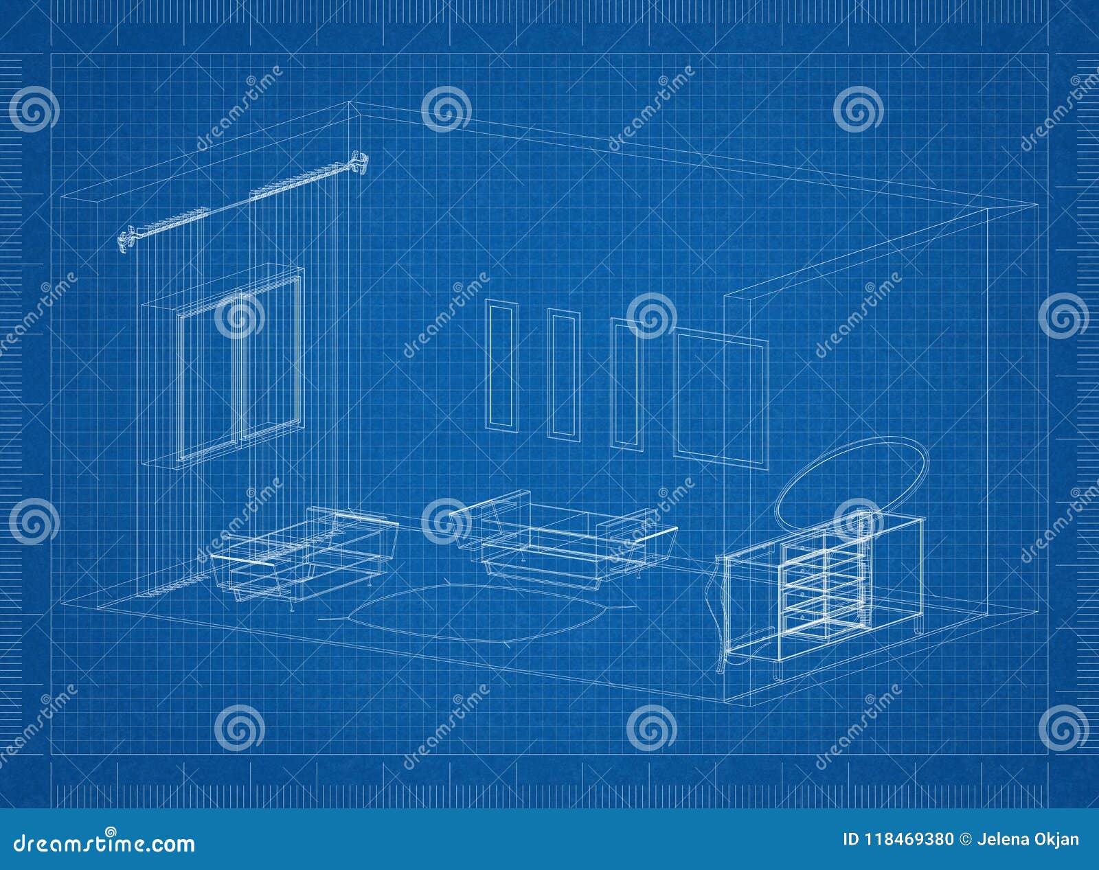 Living Room Architect Blueprint Stock Illustration - Illustration of ...