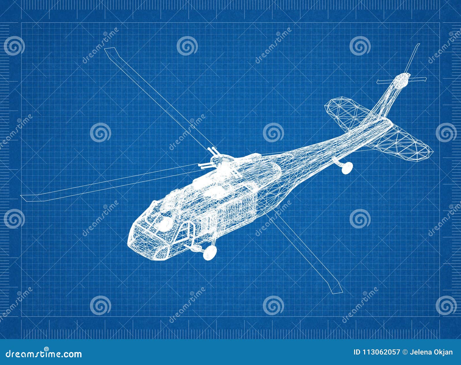 Military Helicopter 3D Blueprint Stock Image - Image of architecture ...