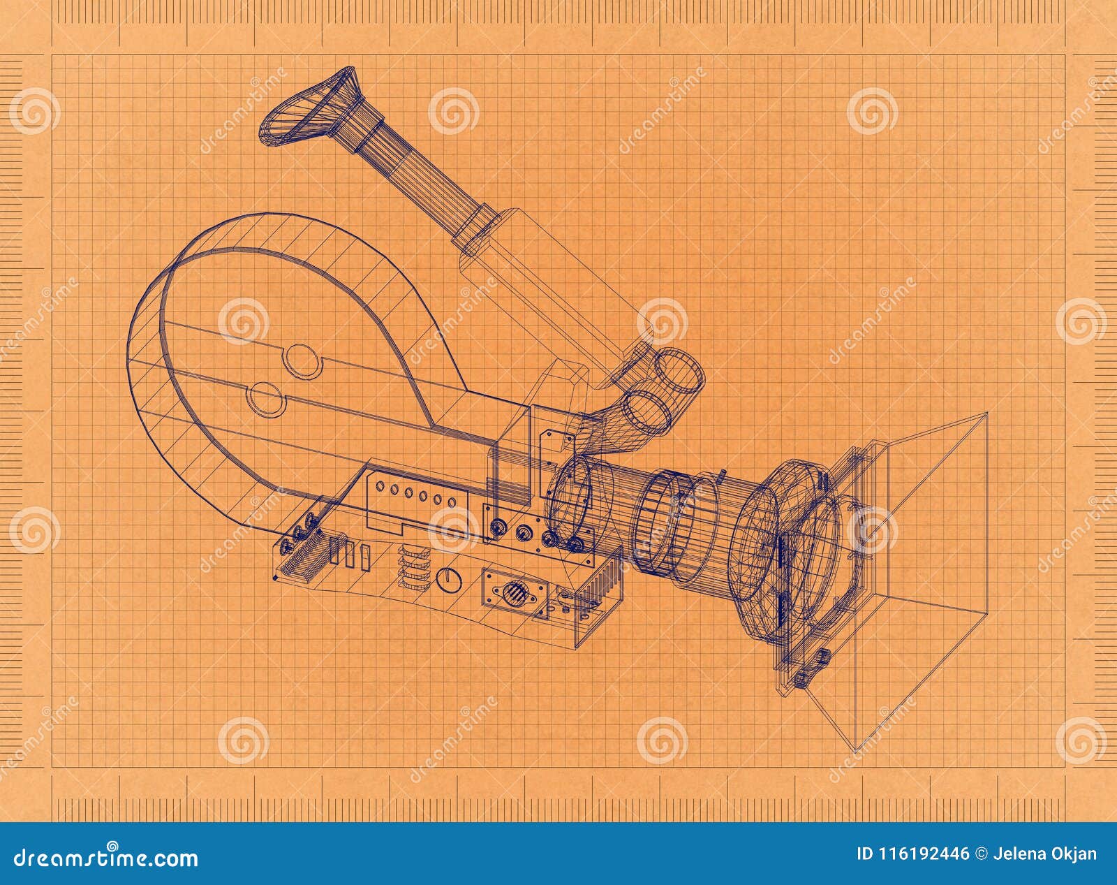 Movie Camera - Retro Blueprint Stock Illustration - Illustration of ...