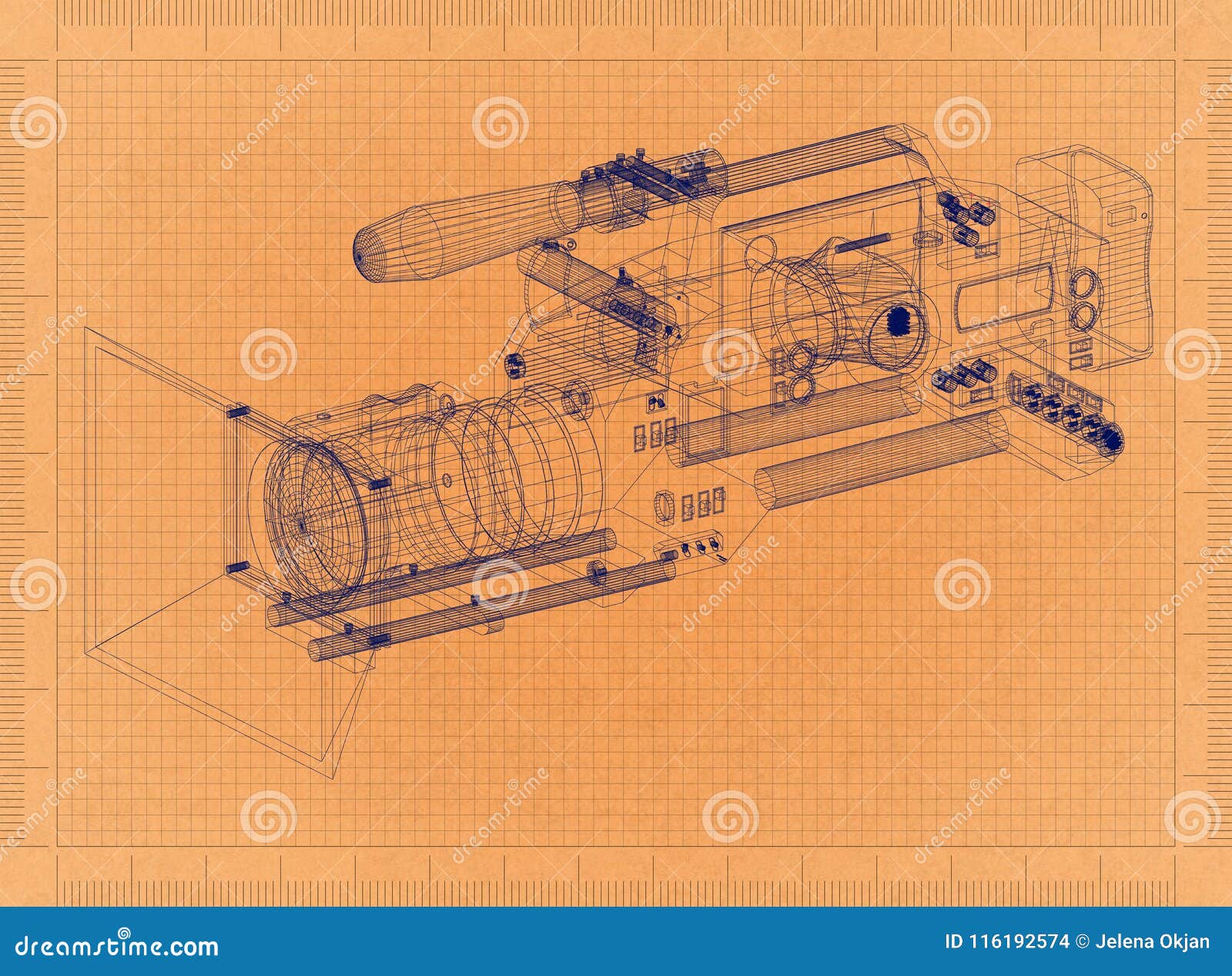 Movie Camera - Retro Blueprint Stock Illustration - Illustration of ...