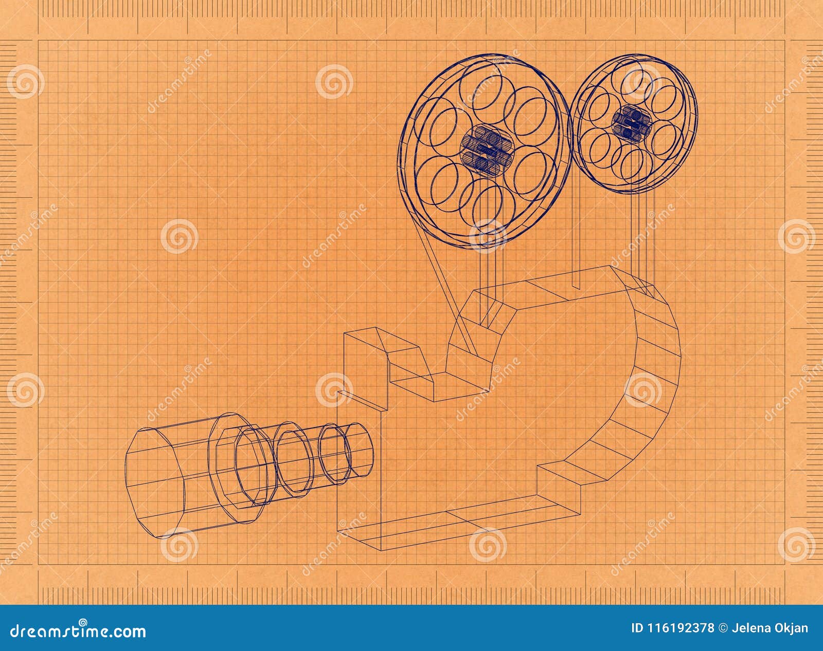 Movie Projector - Retro Blueprint Stock Illustration - Illustration of ...