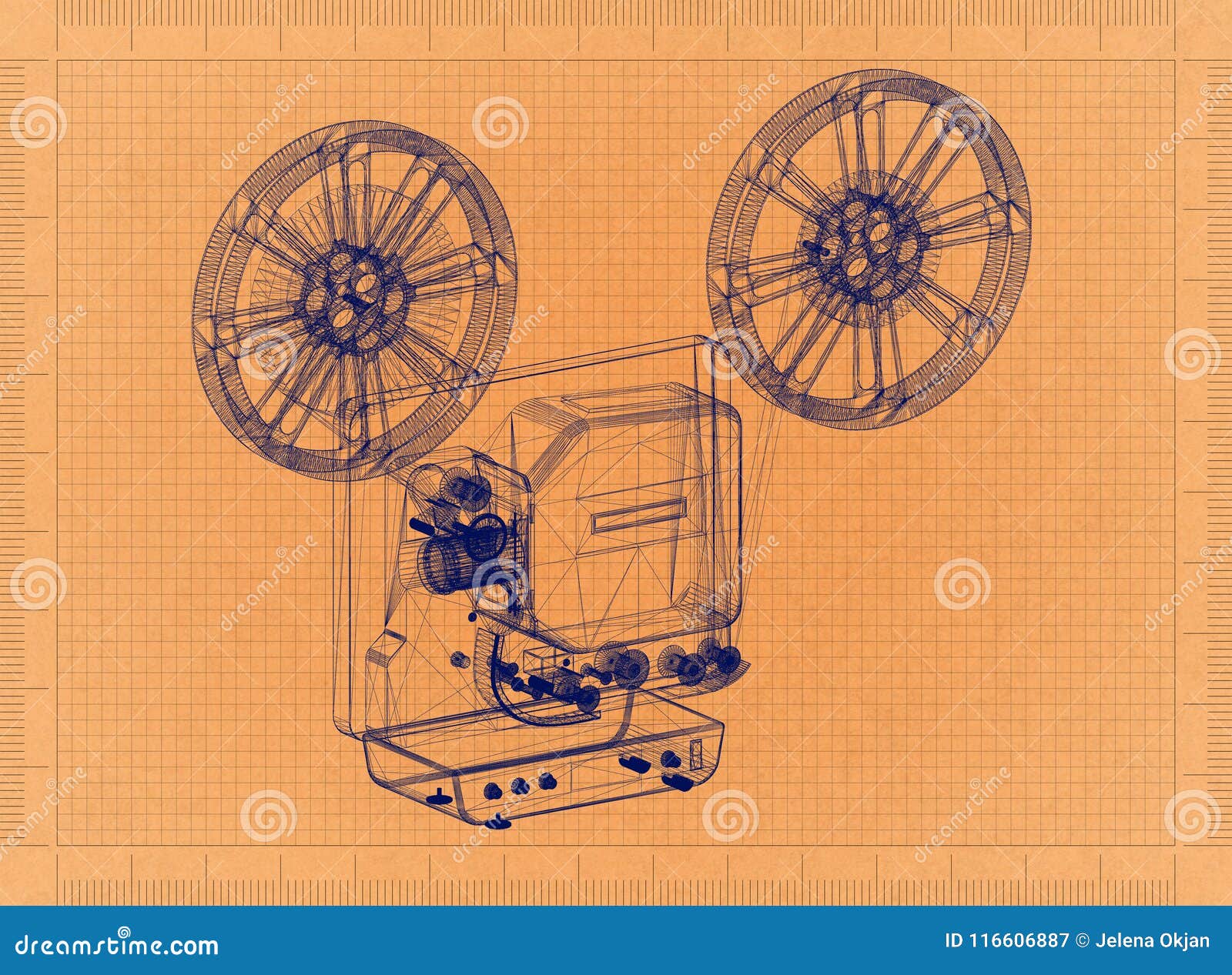 Movie Projector - Retro Blueprint Stock Illustration - Illustration of ...