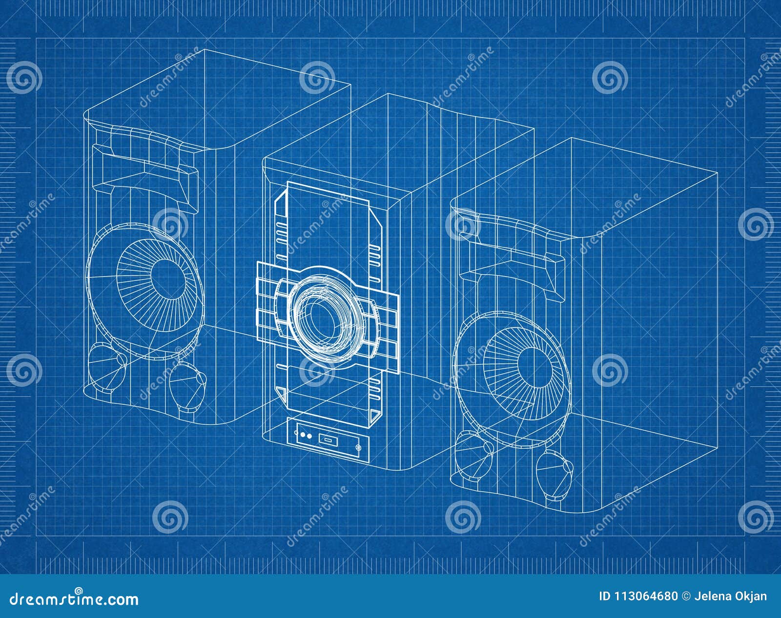 Music System 3D Blueprint stock illustration. Illustration of model ...