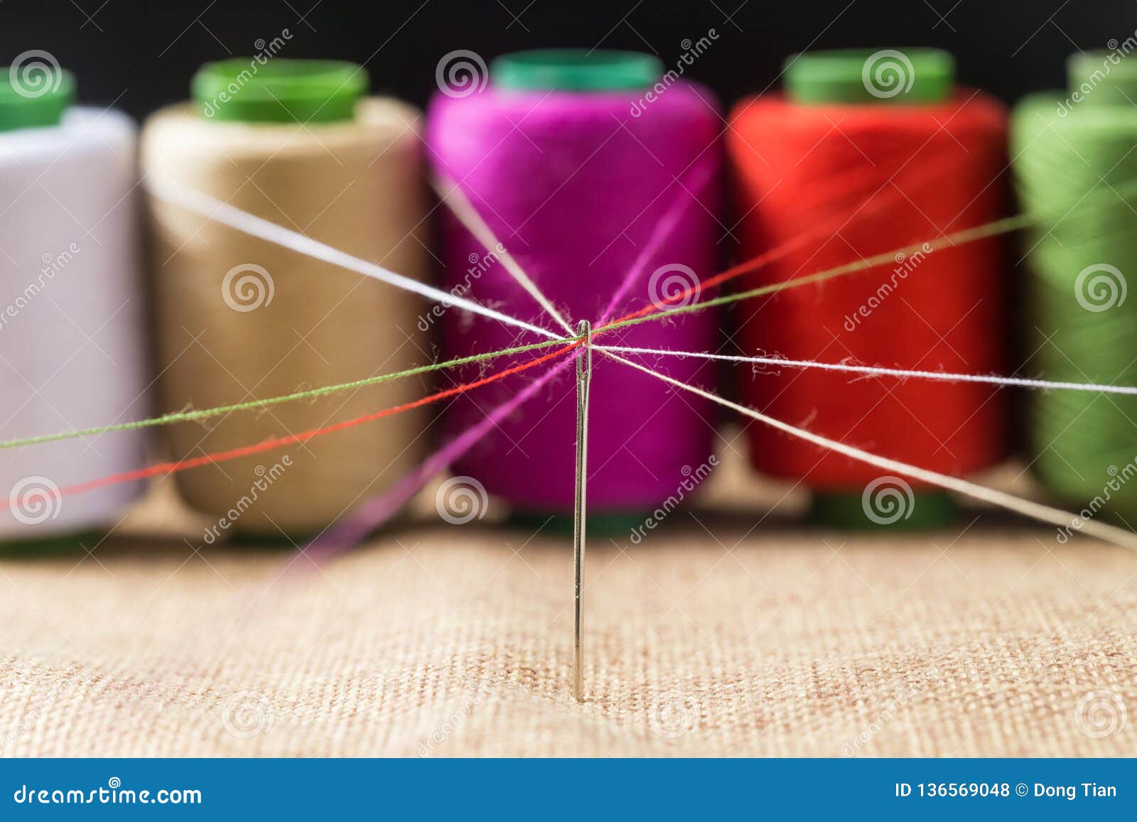 Needle and Thread for Needlework Stock Photo - Image of blue, line ...