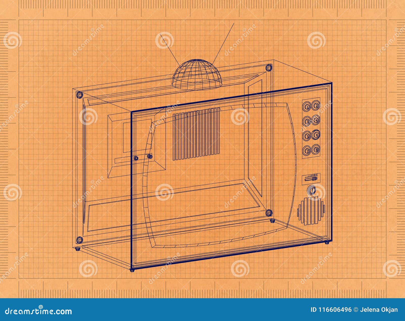 Old TV - Retro Blueprint stock illustration. Illustration of outline ...