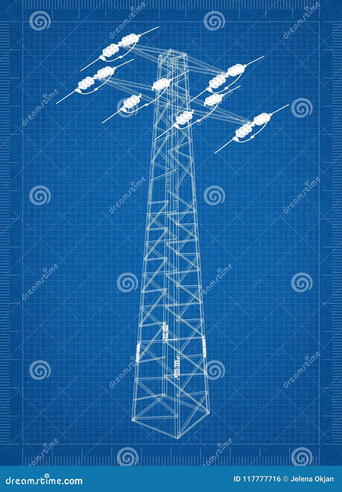 Overhead Power Line Architect Blueprint Stock Illustration ...