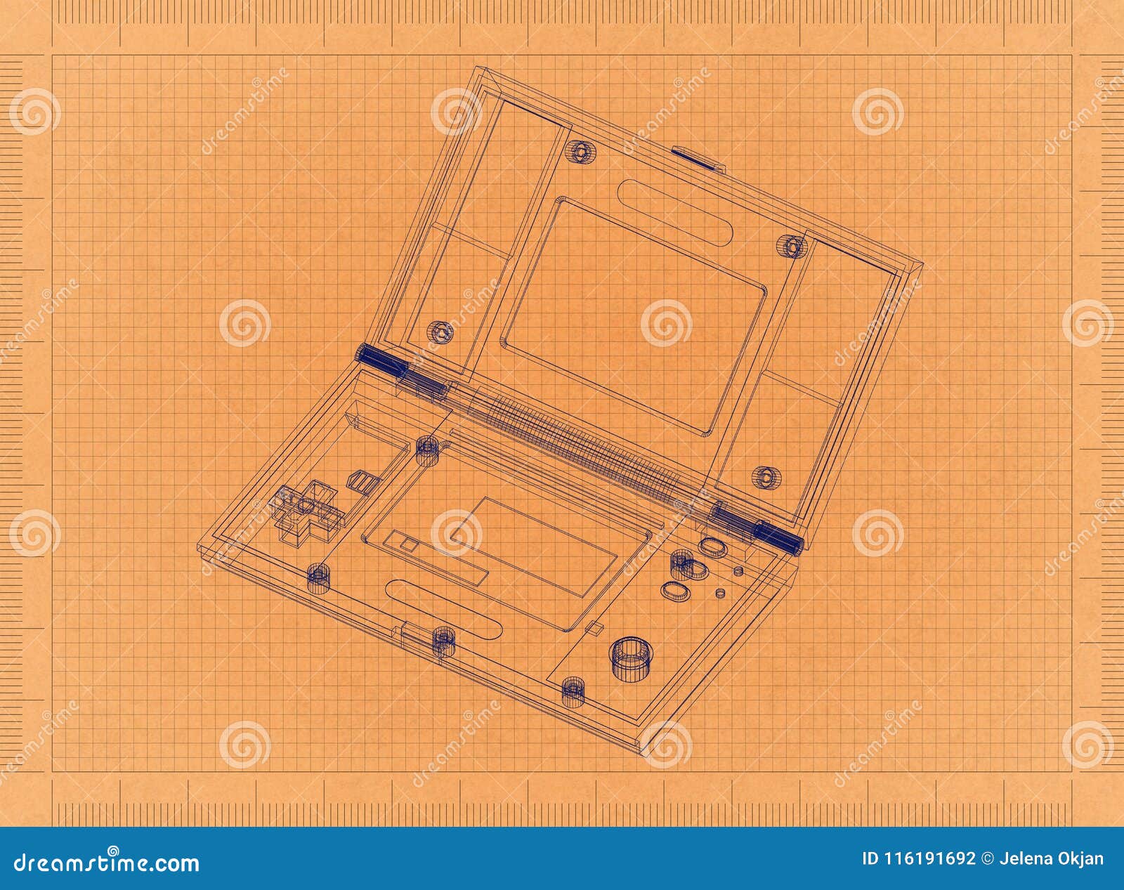 Pocket Console - Retro Blueprint Stock Illustration - Illustration of ...