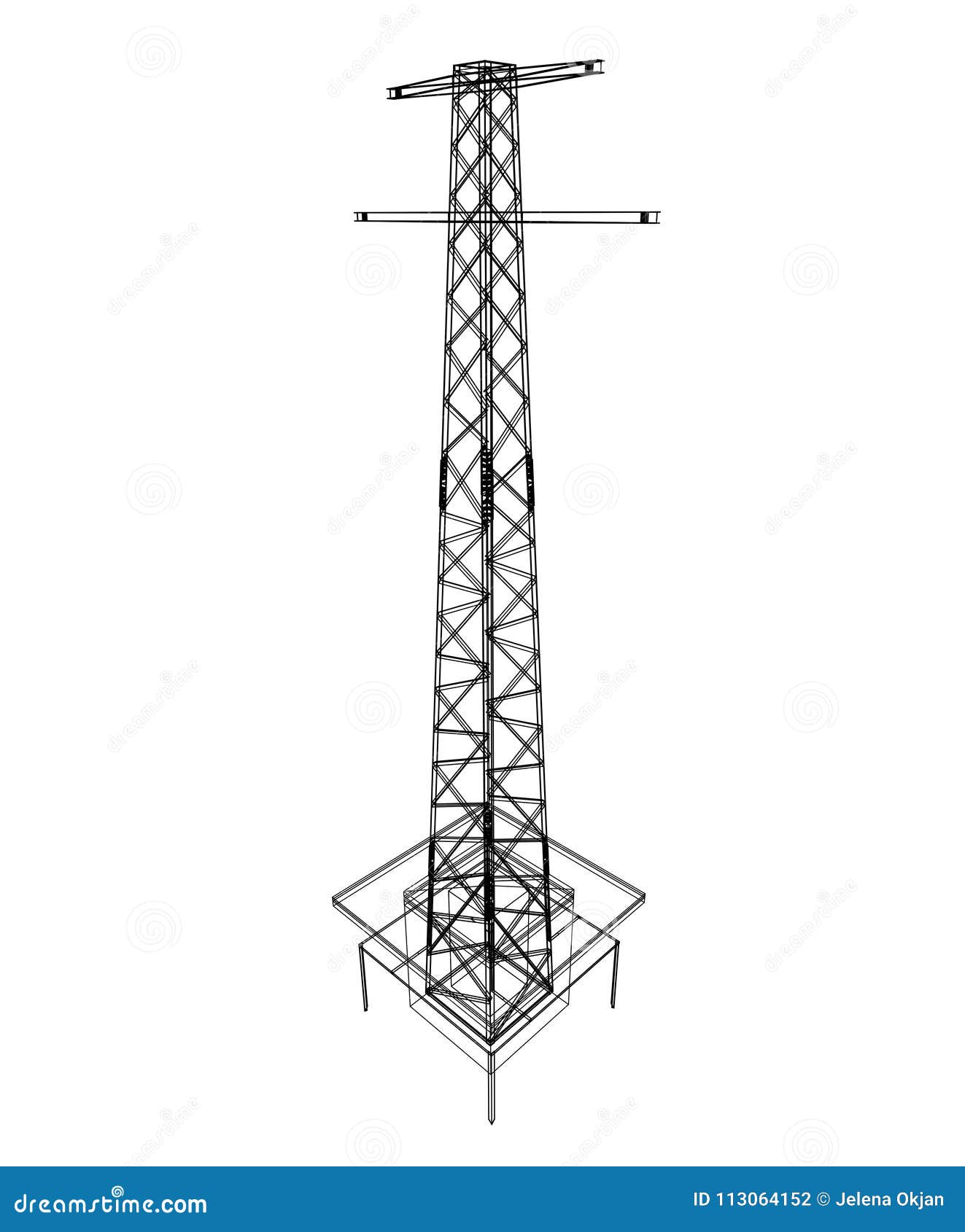 Power Line Tower 3D Blueprint Stock Illustration - Illustration of ...