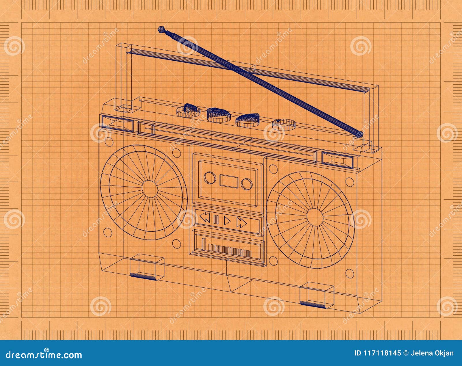Radio - Retro Blueprint stock image. Image of plan, radio - 117118145