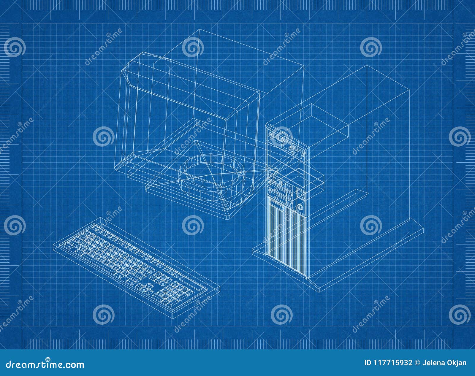 Retro Computer Architect Blueprint Stock Illustration - Illustration of ...