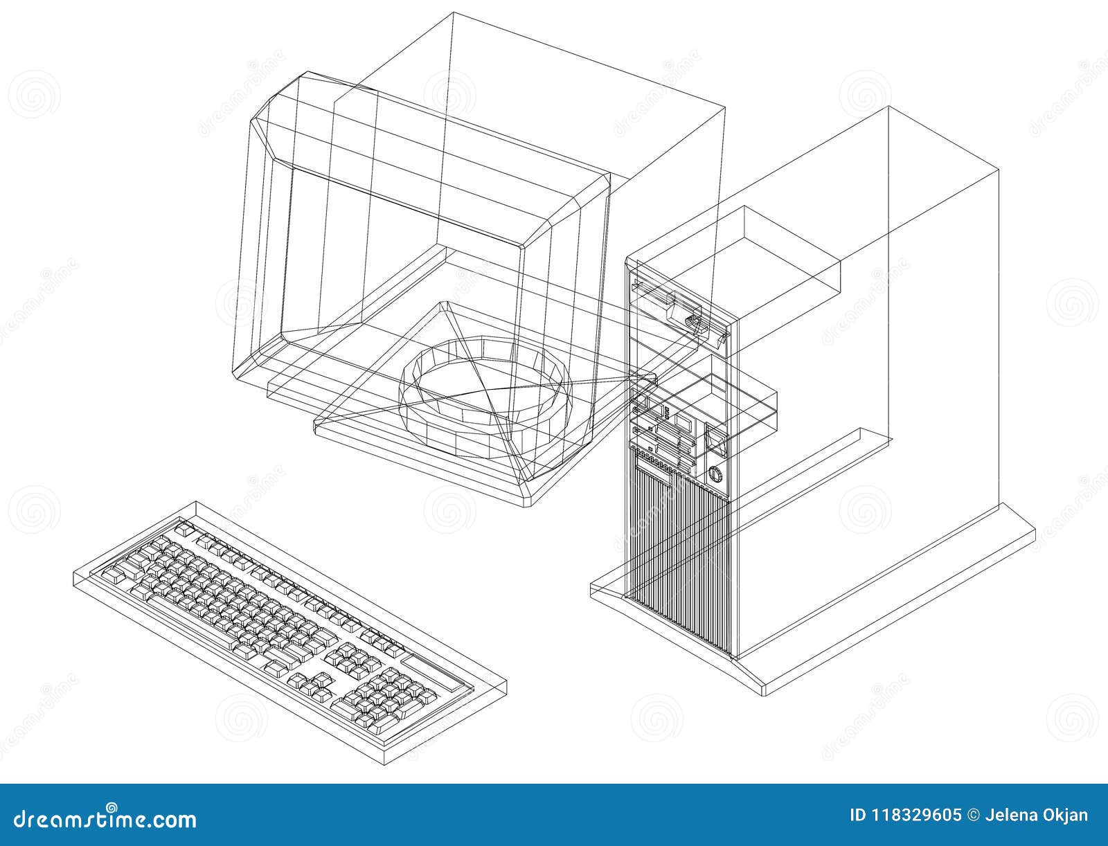 Retro Computer Architect Blueprint - Isolated Stock Illustration ...