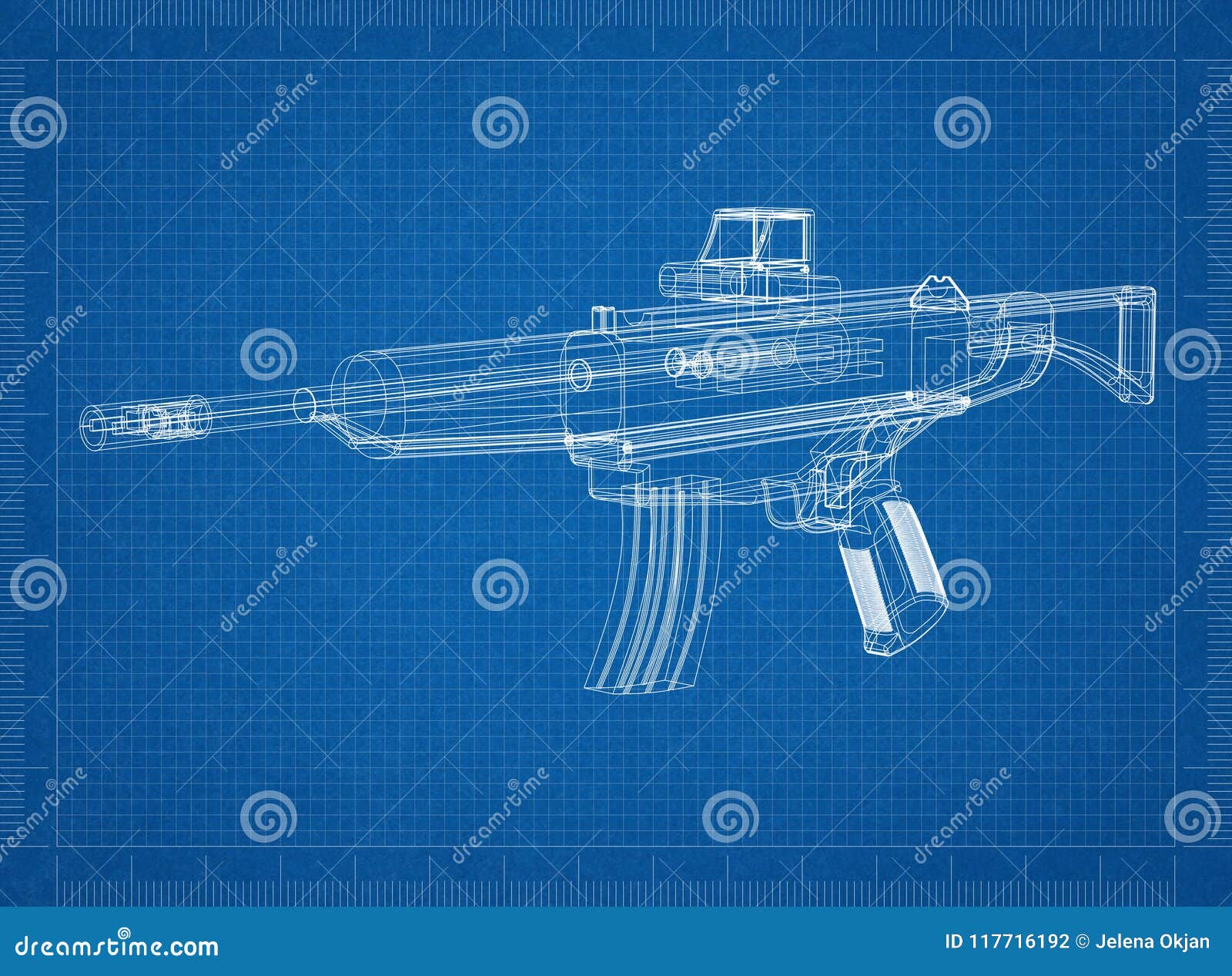 Rifle Architect blueprint stock photo. Image of design - 117716192