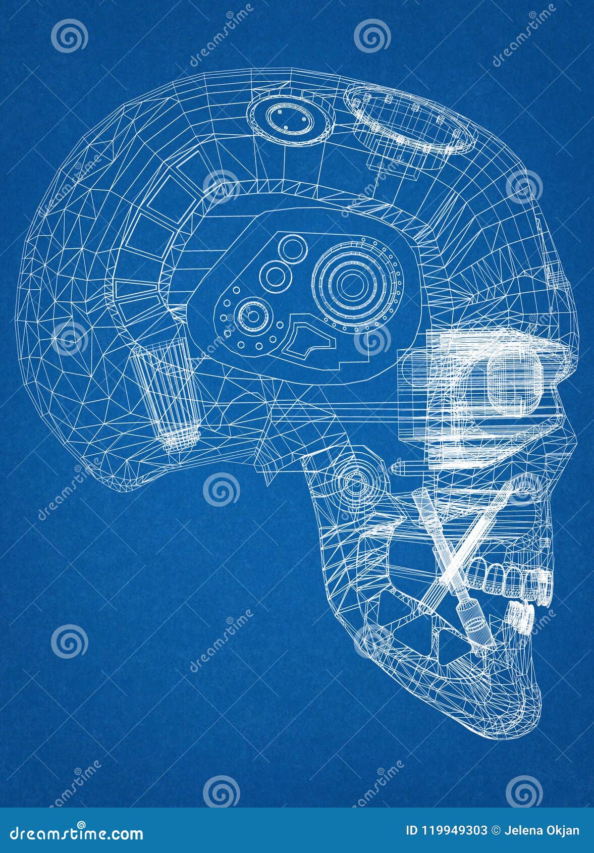 Robot Head Design Architect Blueprint Stock Illustration - Illustration ...