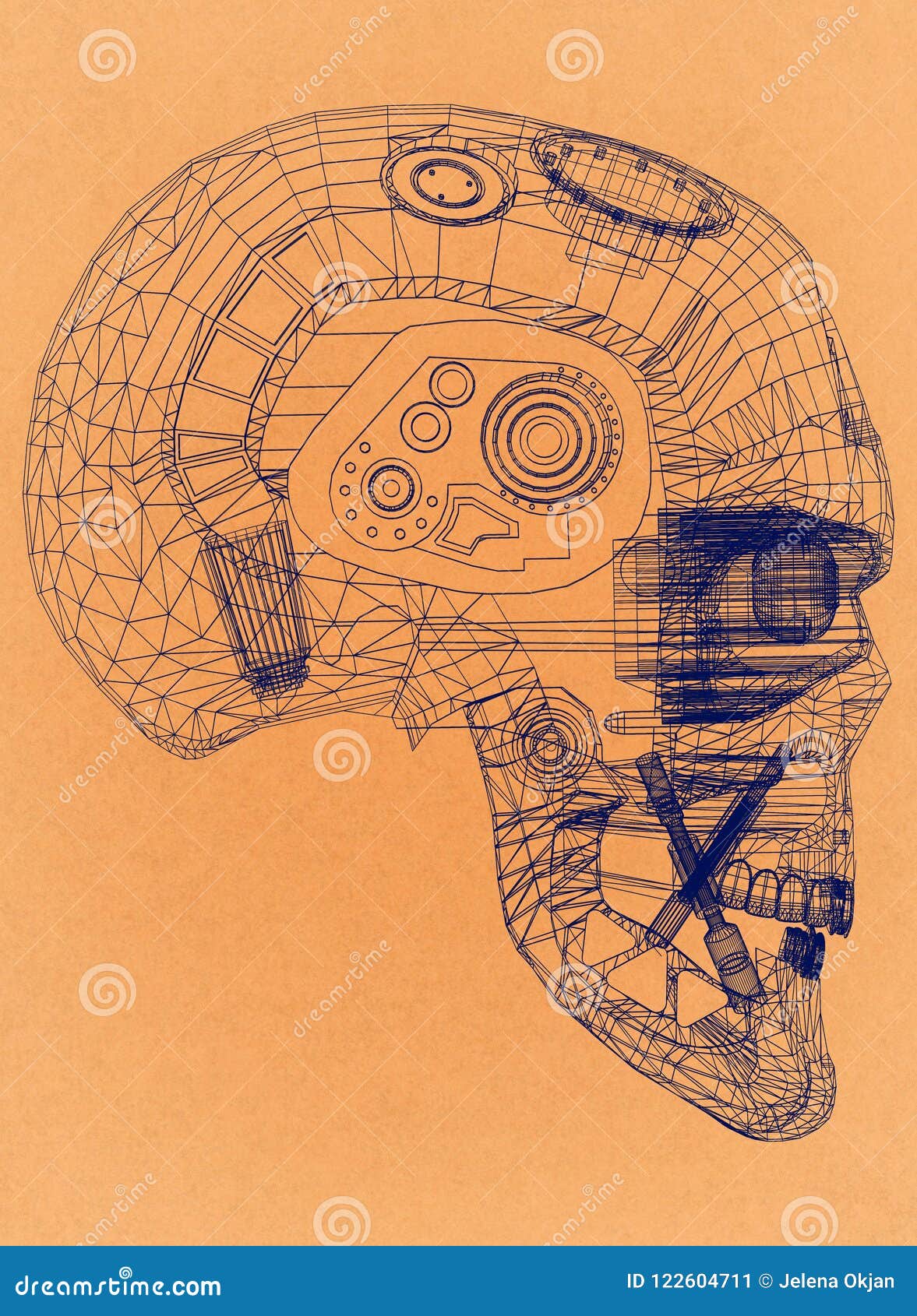 Robot Head - Retro Architect Blueprint Stock Illustration ...