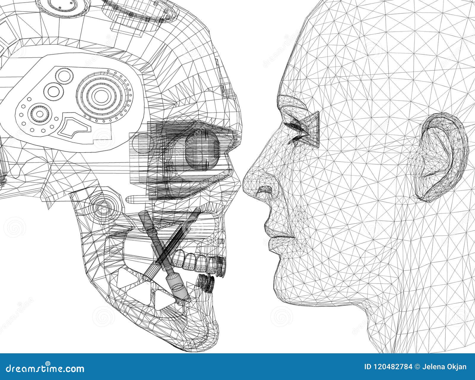 Robot and Human Head Design - Architect Blueprint - Isolated Stock ...