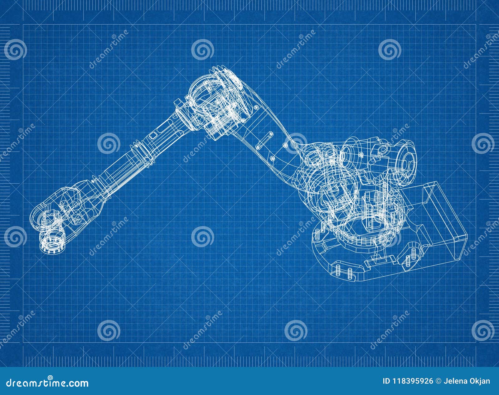 Robotic Arm Architect Blueprint Stock Illustration - Illustration of ...