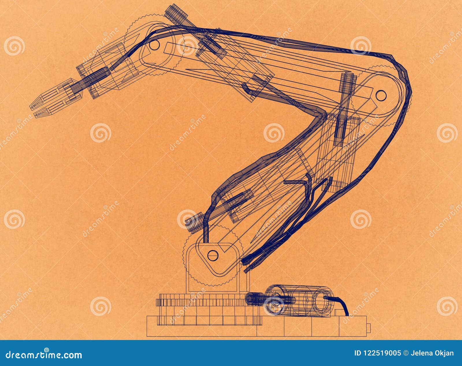 Robotic Arm Design - Retro Architect Blueprint Stock Illustration ...