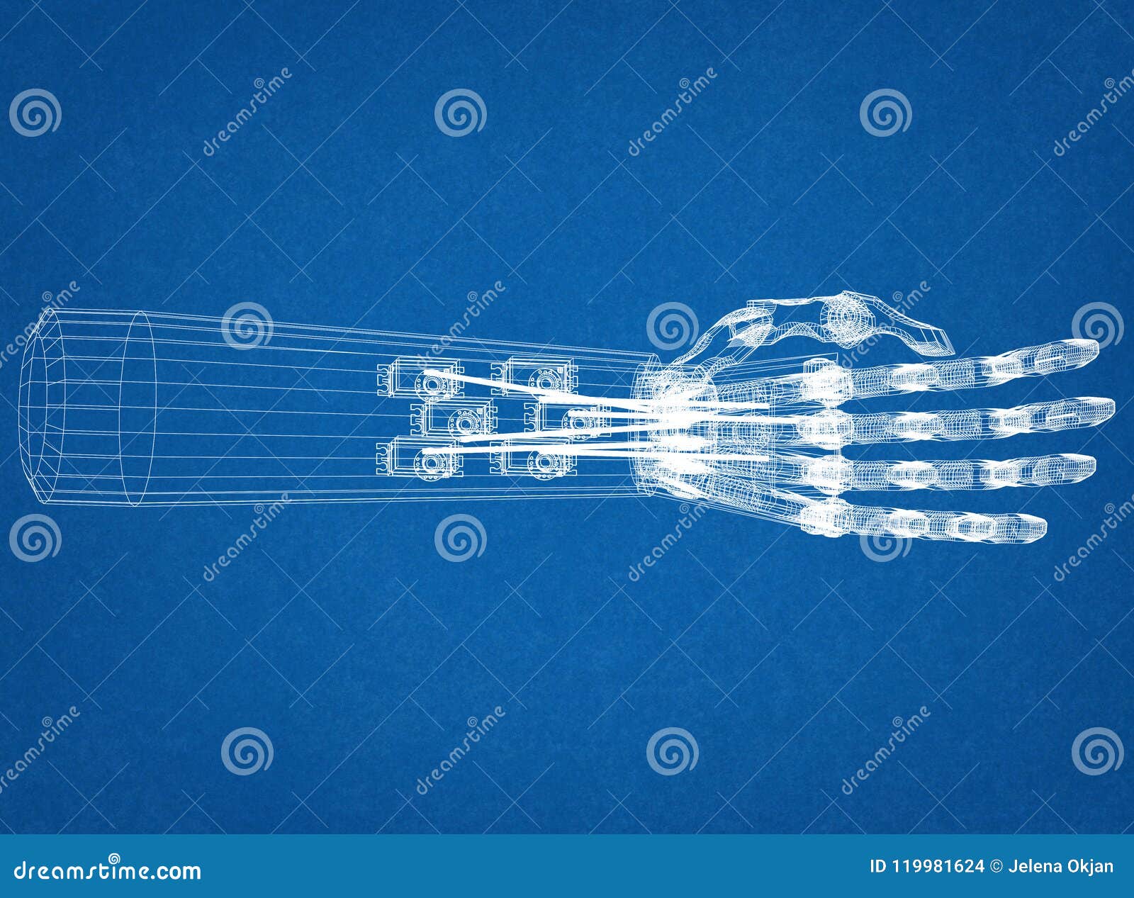 Robotic Hand Concept Architect Blueprint Stock Photo - Image of future ...