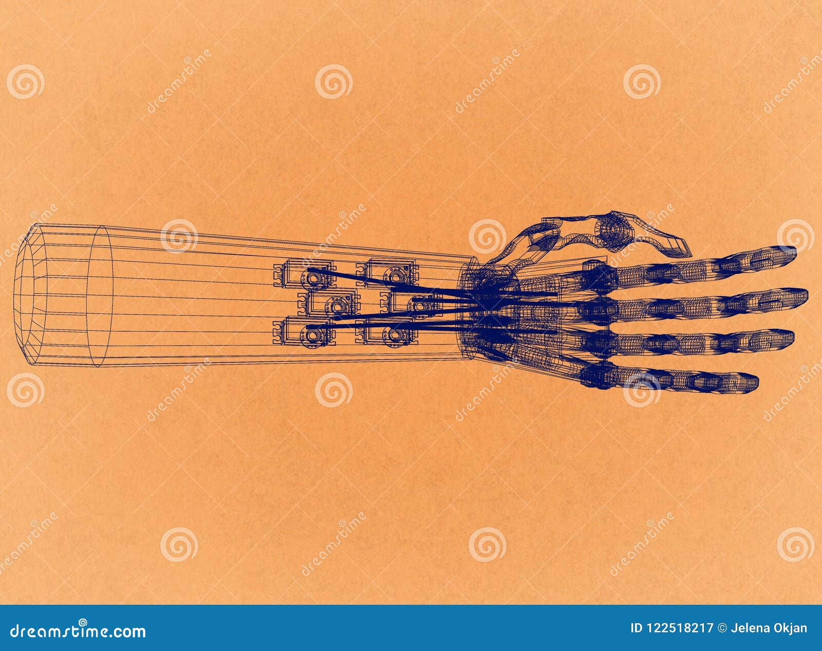 Robotic Hand Concept - Retro Architect Blueprint Stock Image - Image of ...