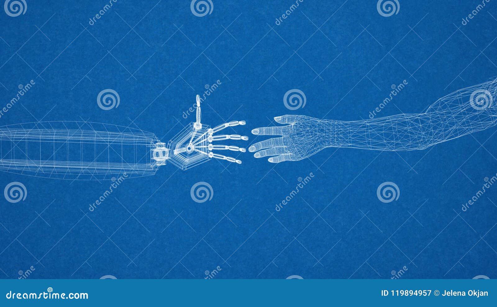 Robotic and Human Hands Design - Architect Blueprint Stock Image ...