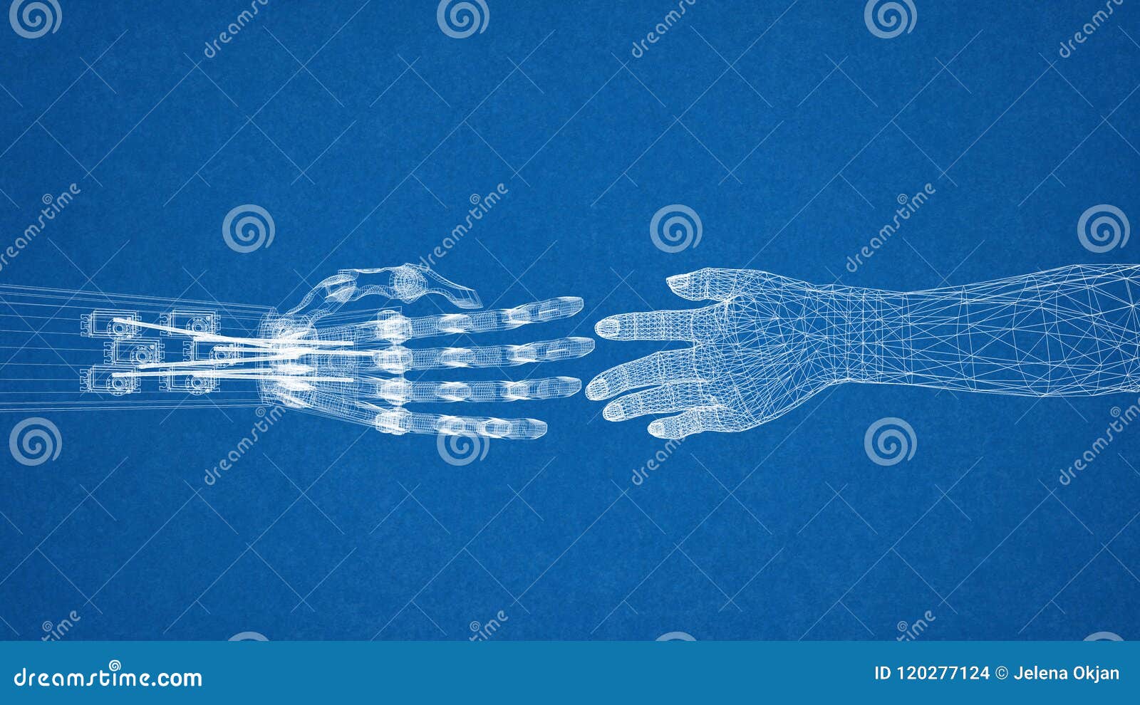 Robotic and Human Hands Design - Architect Blueprint Stock Photo ...
