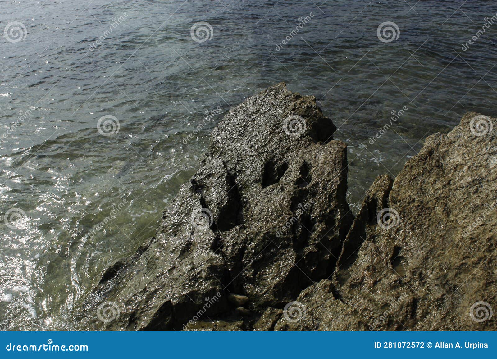 Rock Formation on Shore Waves Ocean Water Tiny Splashing in the Area ...