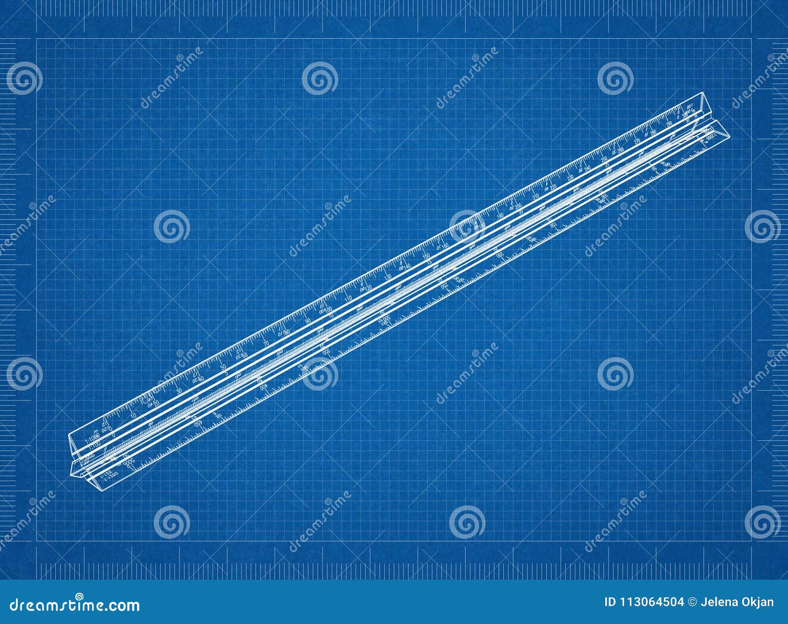 Ruler 3D blueprint stock photo. Image of engineer, background - 113064504