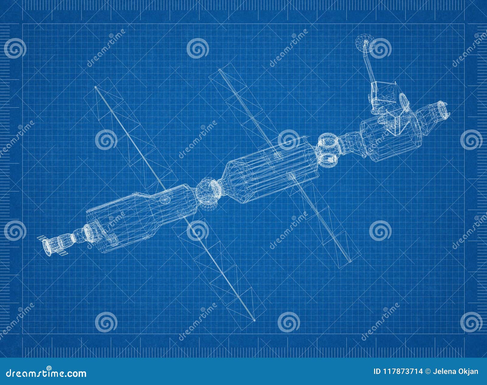 Satellite Architect Blueprint Stock Illustration - Illustration of ...