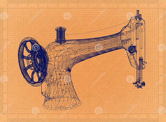 Sewing Machine - Retro Blueprint Stock Illustration - Illustration of ...