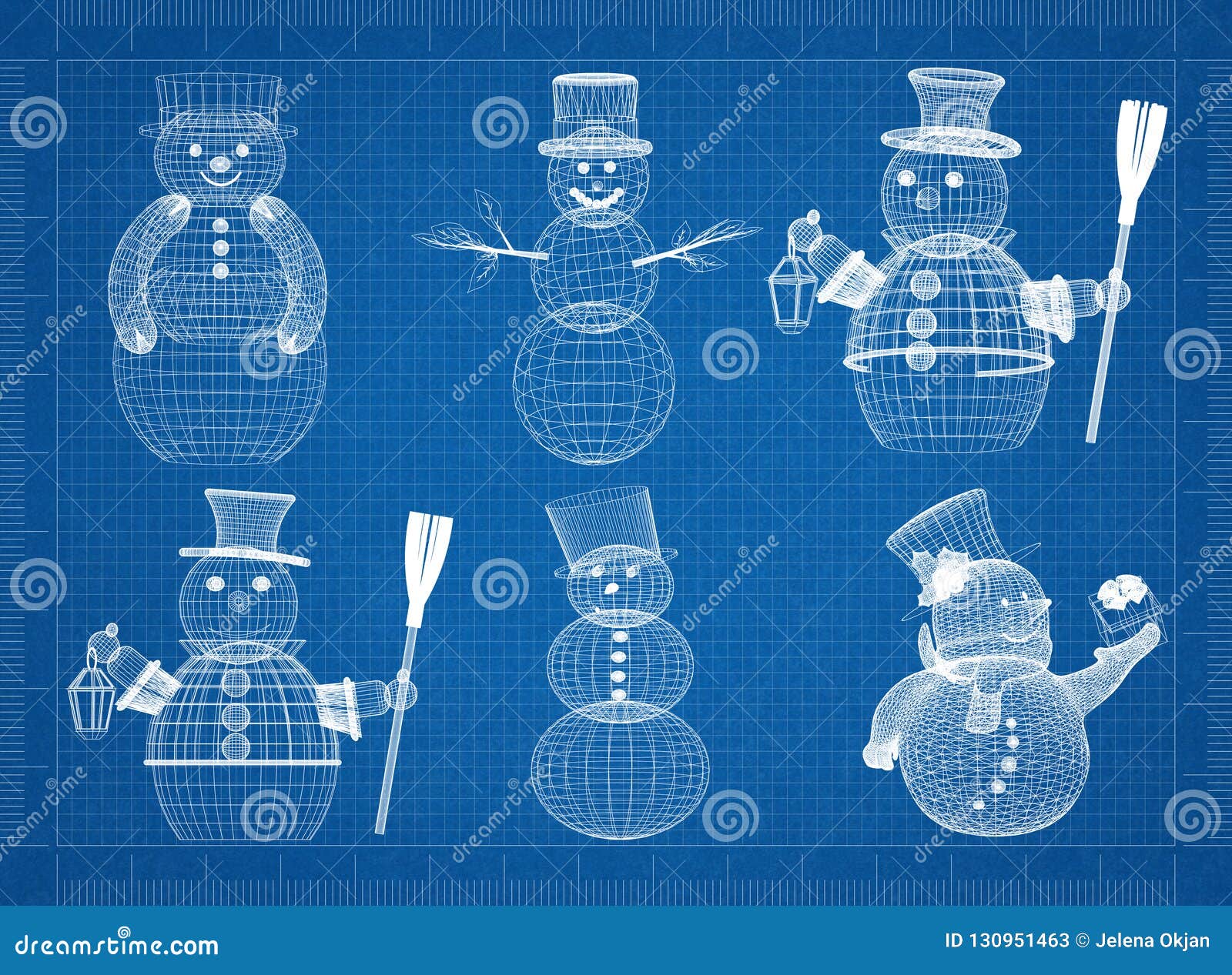 Snowman Blueprint Background Stock Illustration - Illustration of cute ...