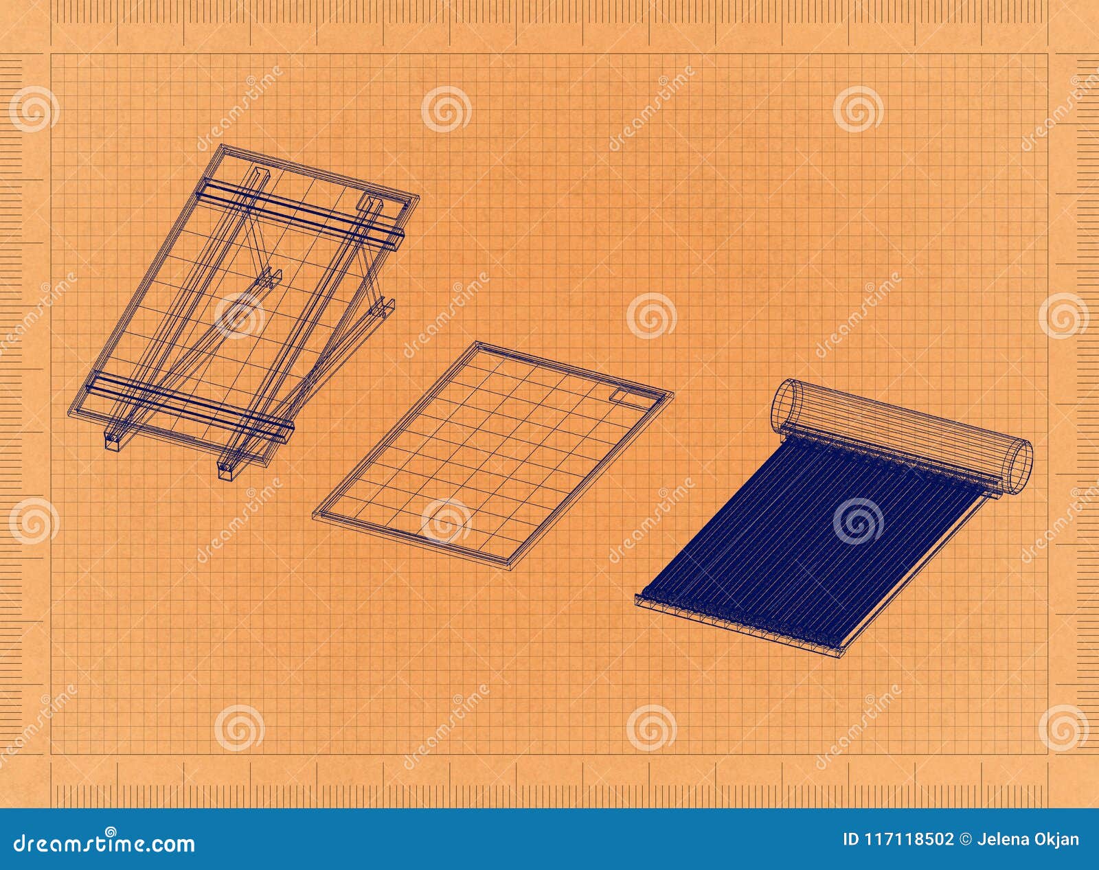 Solar Panels - Retro Blueprint Stock Illustration - Illustration of ...