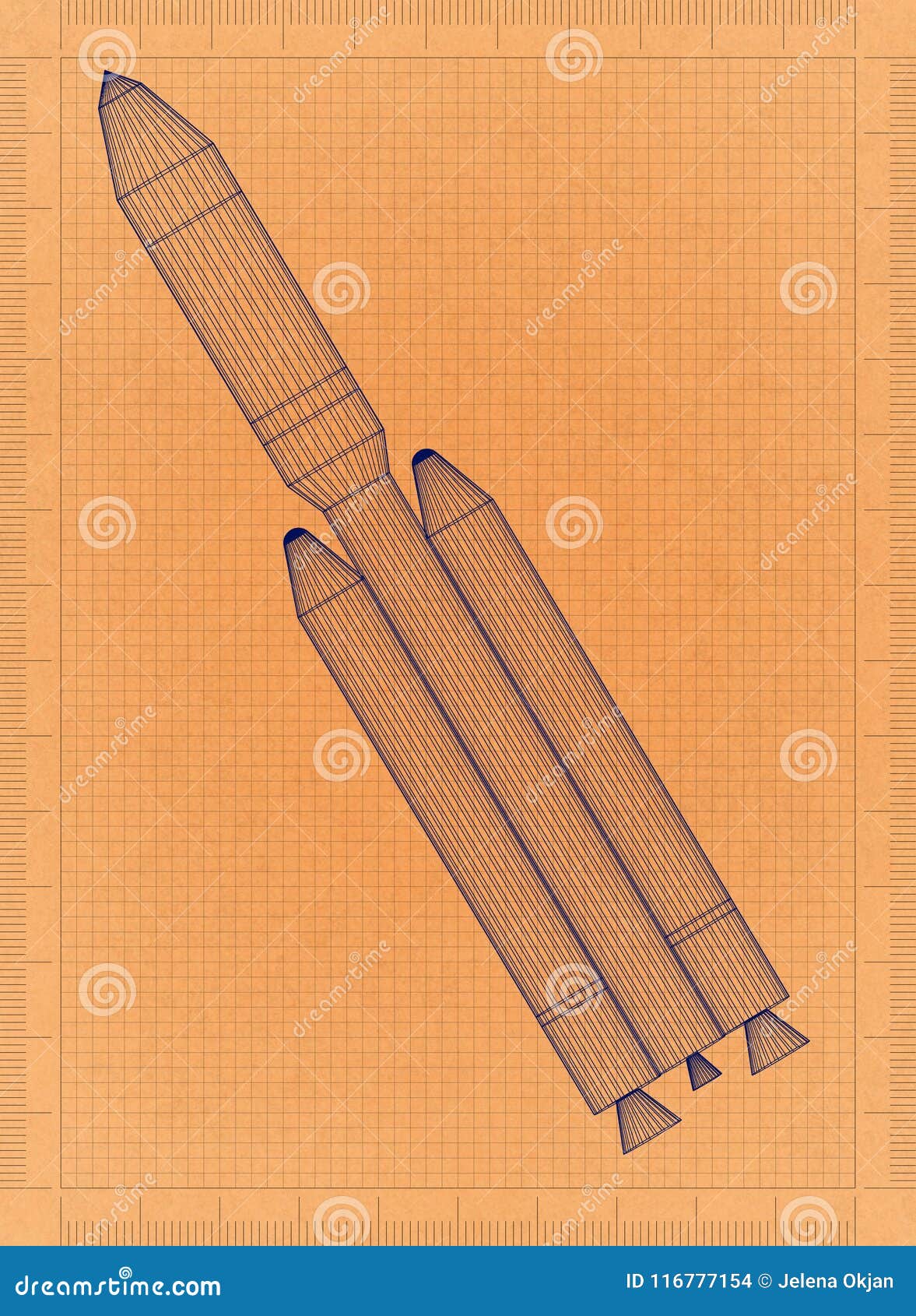 Space Rocket - Retro Blueprint Stock Illustration - Illustration of ...