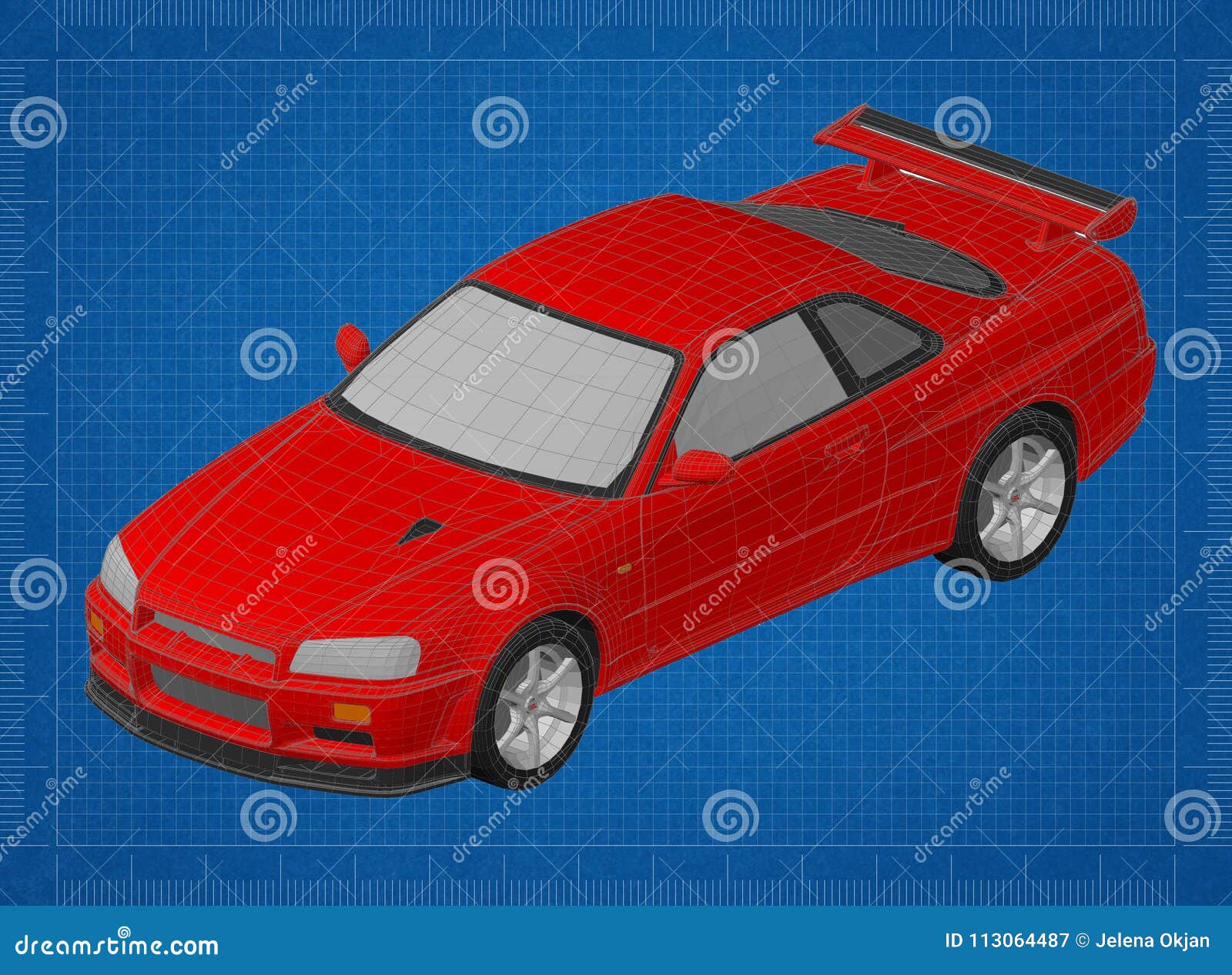 Sport car 3D blueprint stock illustration. Illustration of drawing ...