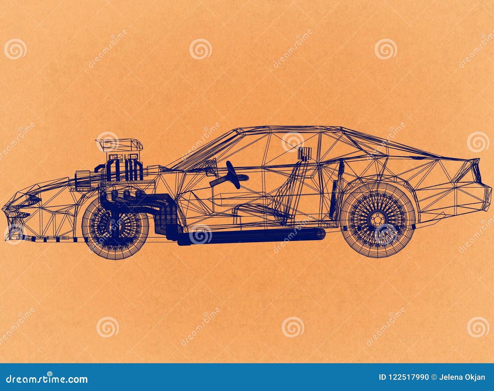 Sport Car - Retro Architect Blueprint Stock Illustration - Illustration ...