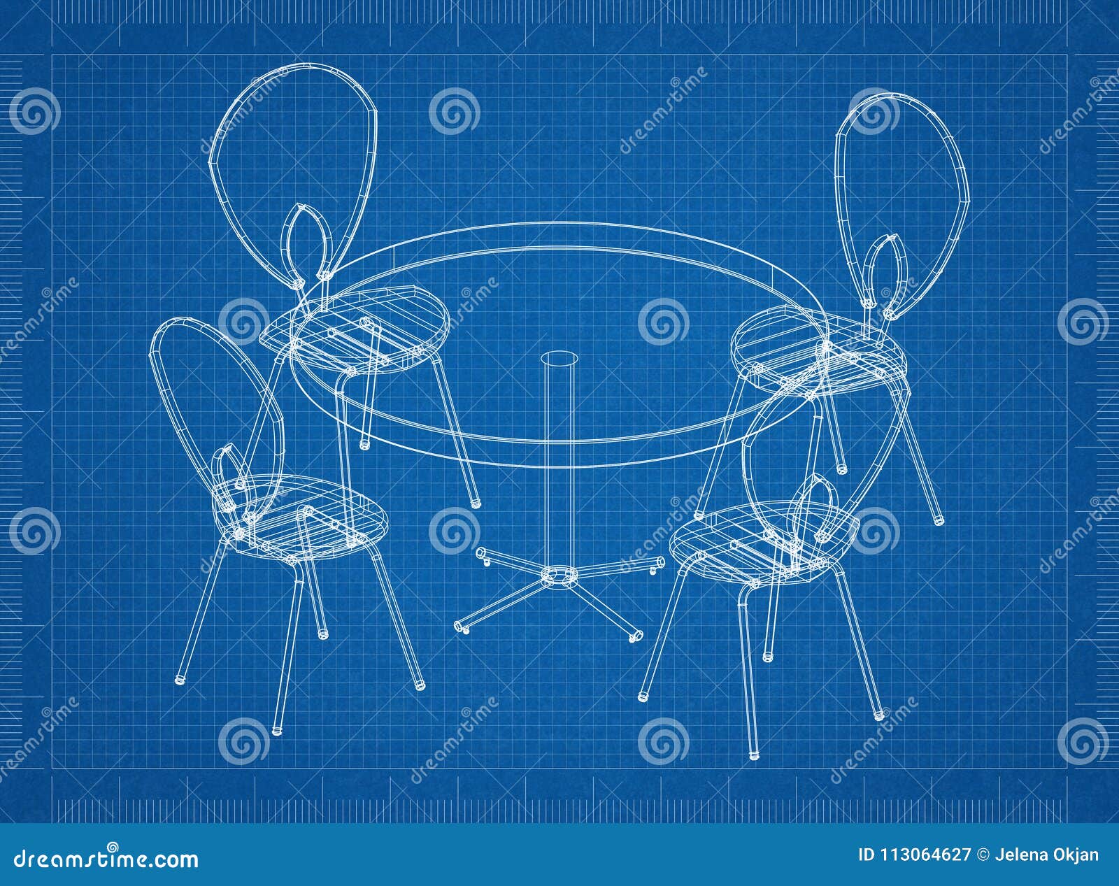 Table and Chairs Set 3D Blueprint Stock Illustration - Illustration of ...