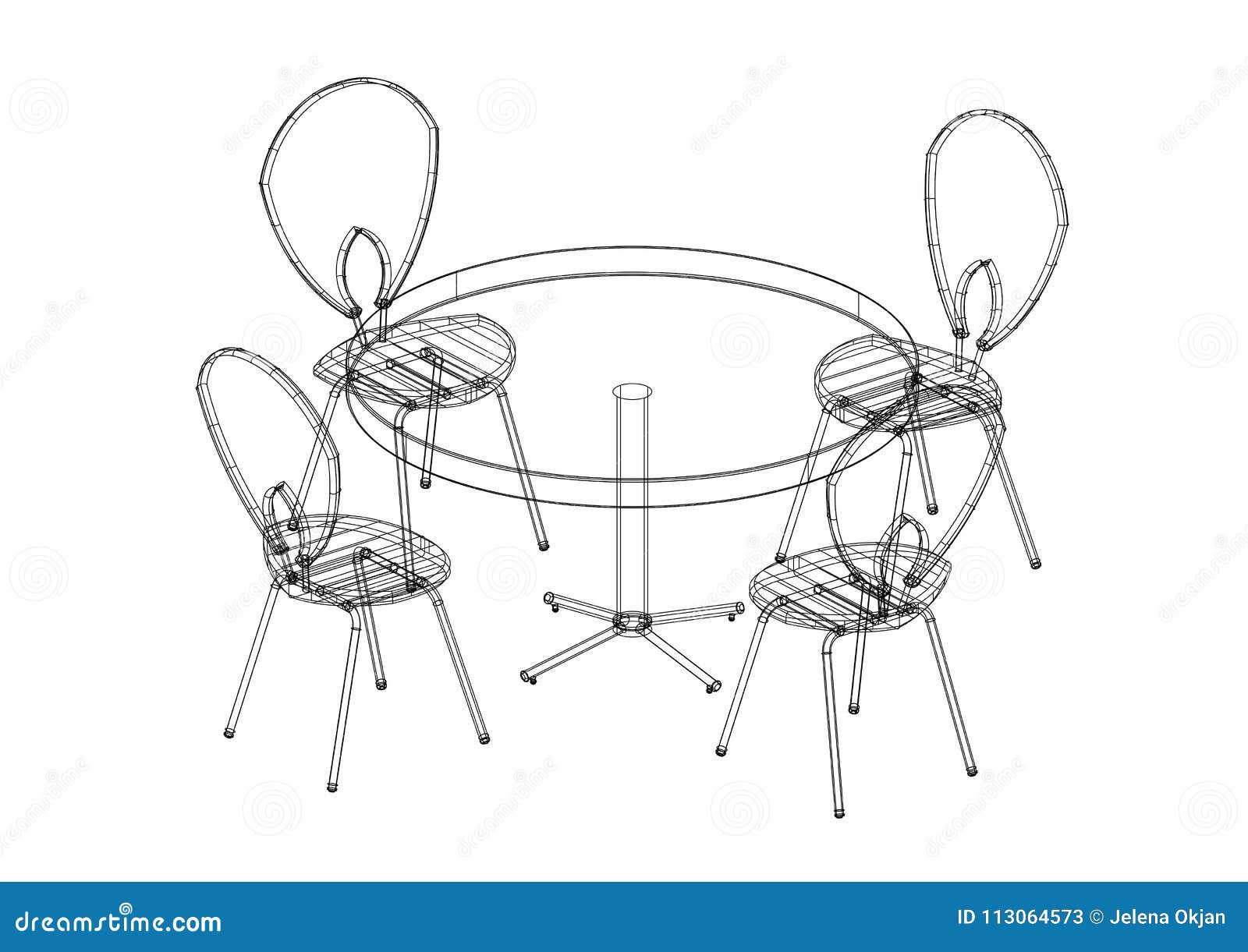 Table and Chairs Set 3D Blueprint - Isolated Stock Illustration ...