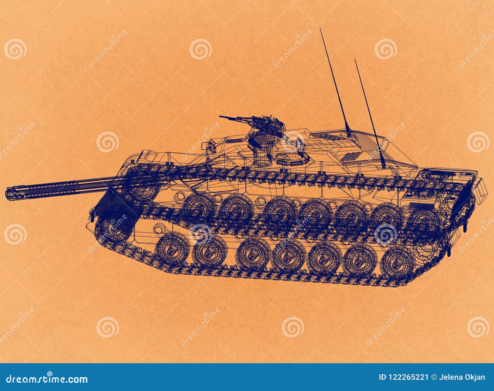 Tank - Retro Architect Blueprint Stock Illustration - Illustration of ...