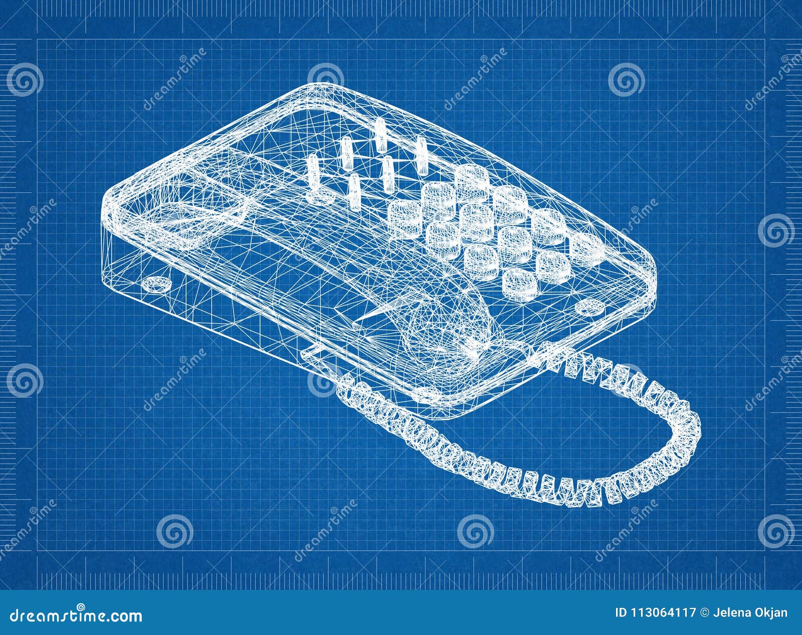 Telephone 3D blueprint stock image. Image of engineering - 113064117