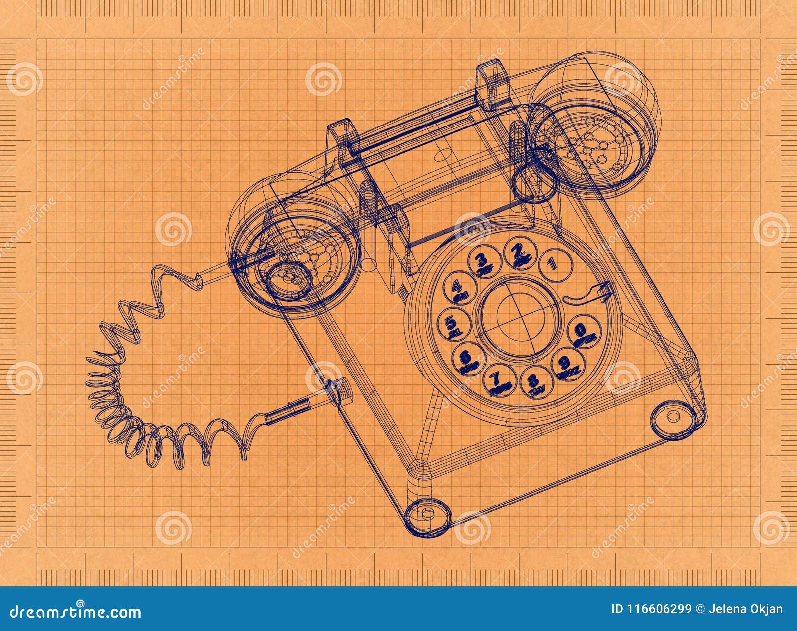 Telephone - Retro Blueprint Stock Illustration - Illustration of ...