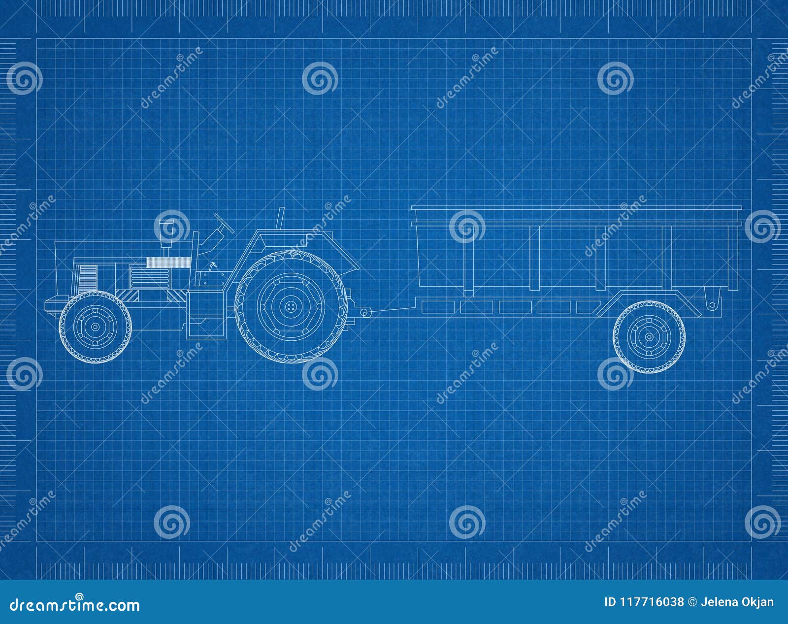 Tractor with Trailer Blueprint Stock Illustration - Illustration of ...