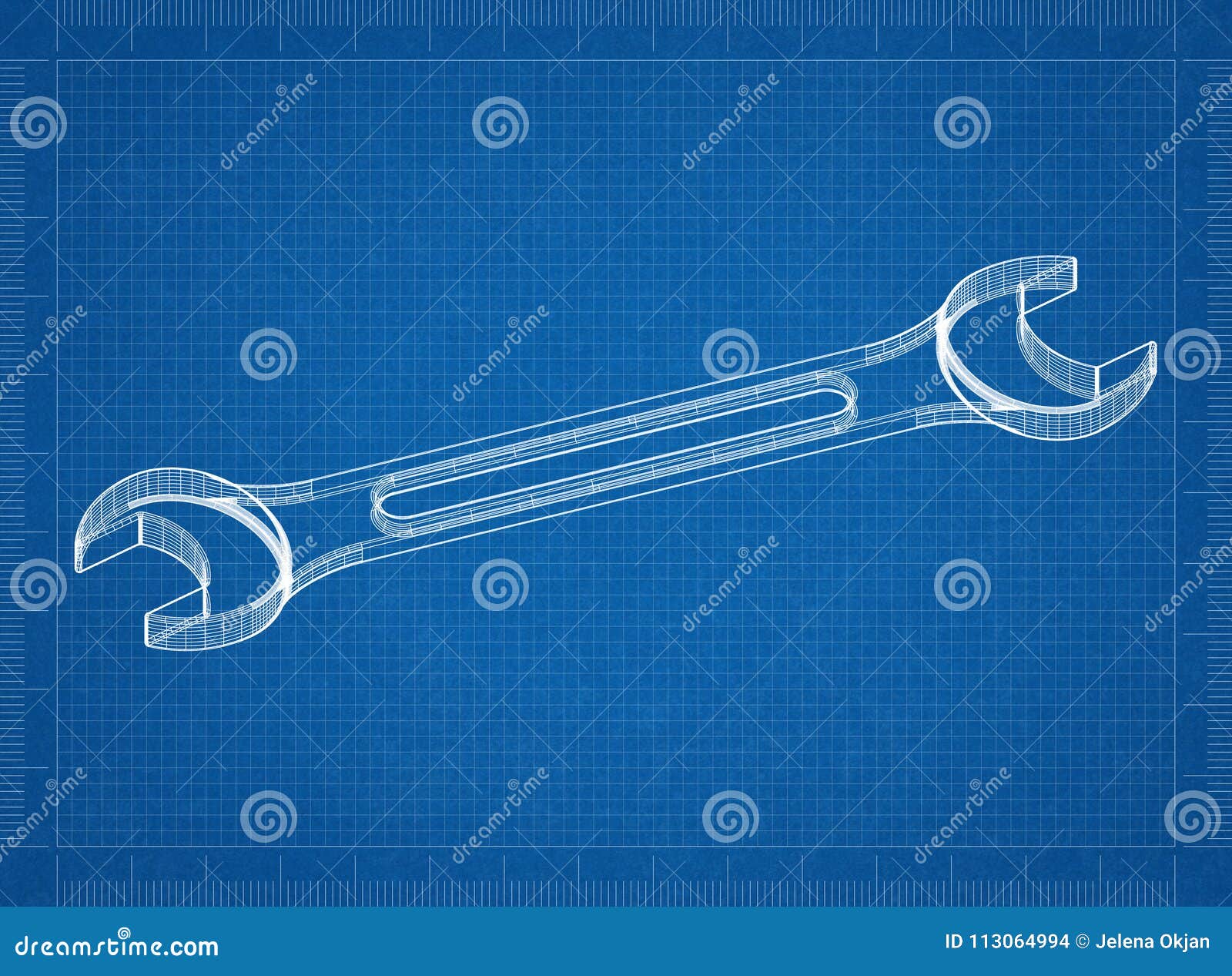 Wrench 3D blueprint stock illustration. Illustration of blueprint ...