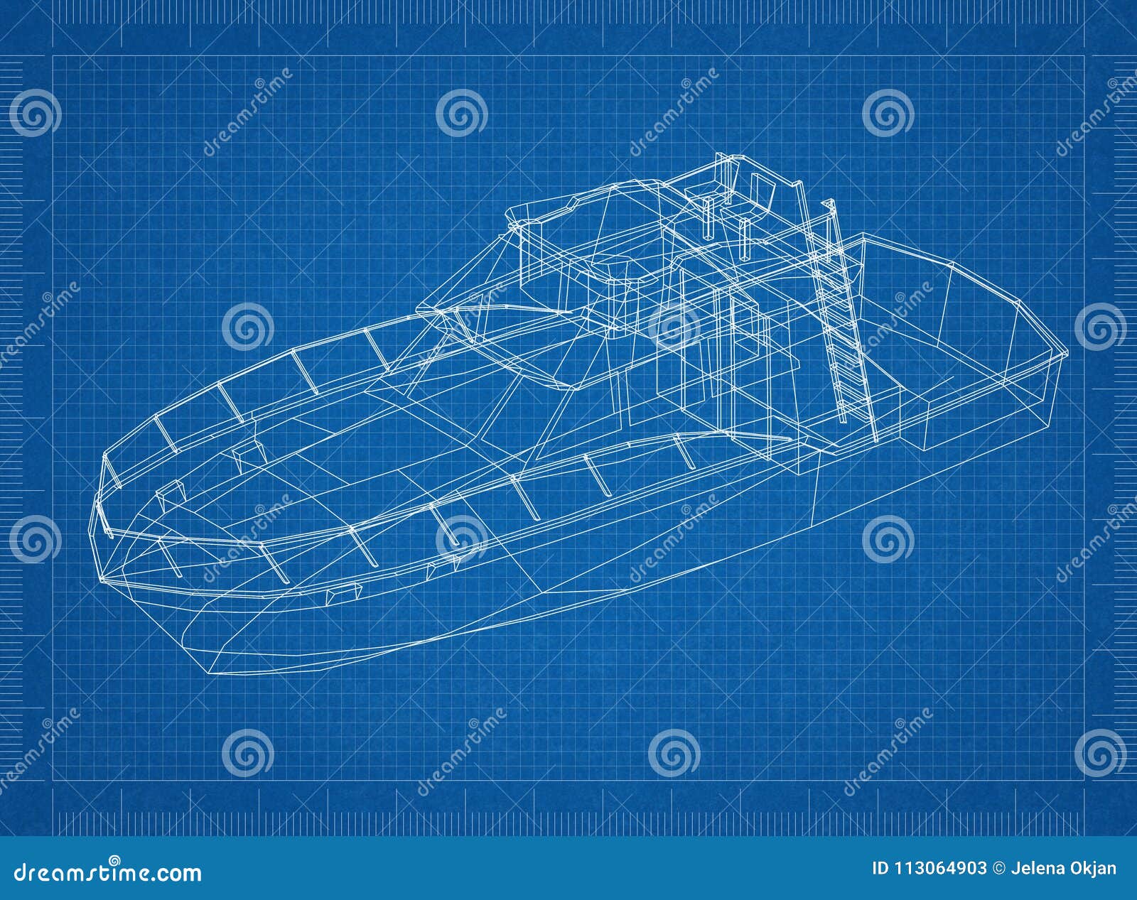 Yacht 3D blueprint stock illustration. Illustration of marine - 113064903