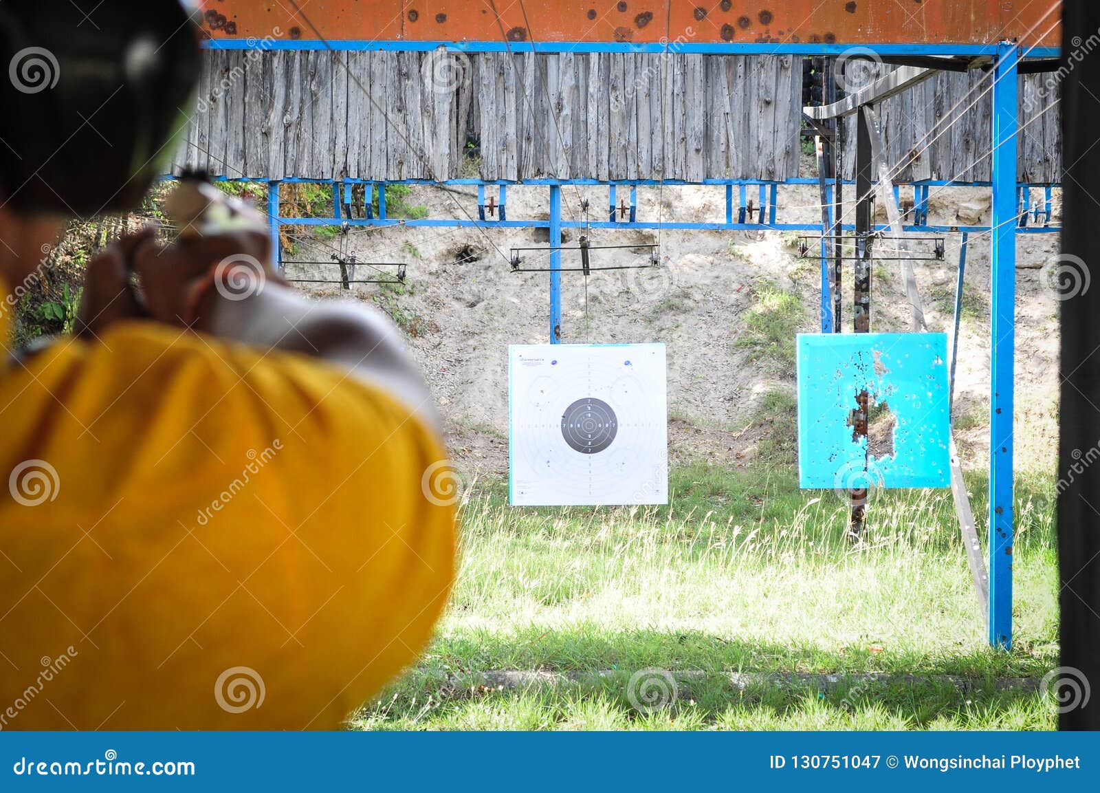 Shooting with Gun at Target in Shooting Range. Stock Image - Image of ...