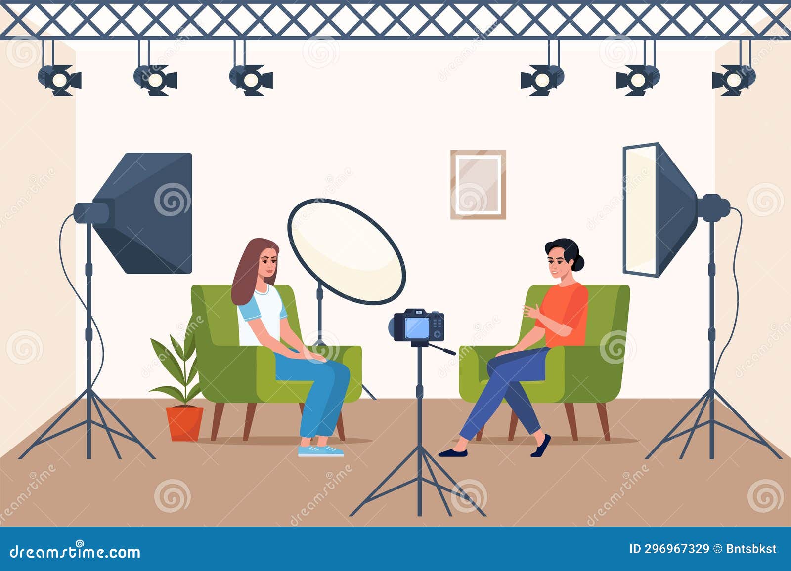 Shooting Interview in Professional Studio. Soft Box Light, Camera ...