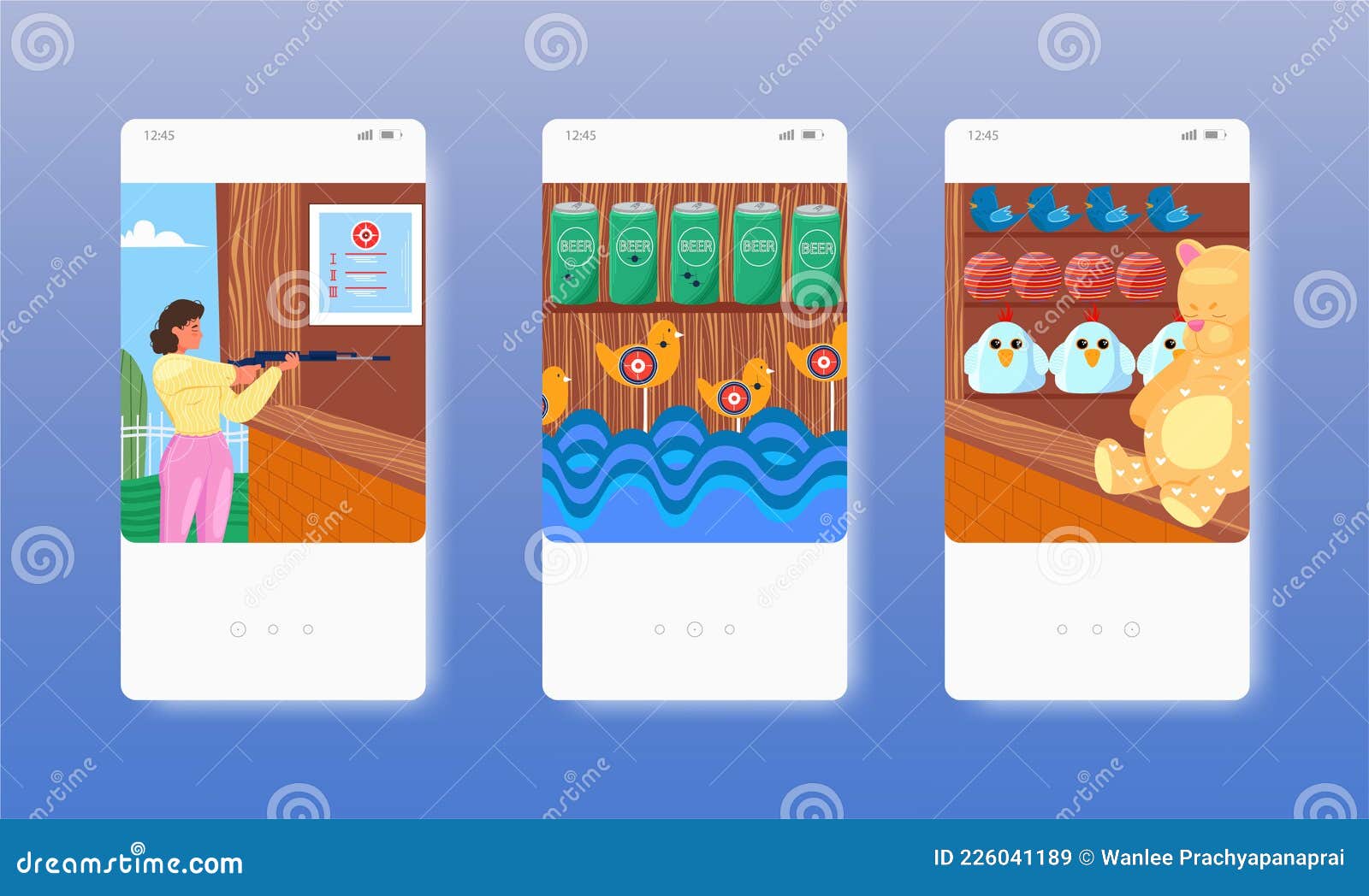 Shooting Range or Gallery Amusement Park Attraction. Mobile App Screens ...