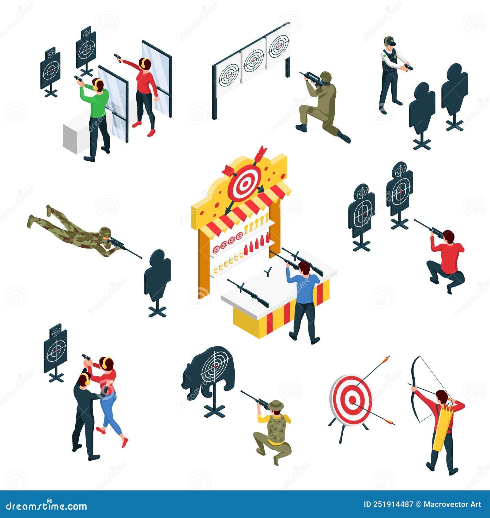 Shooting Range Isometric Icon Set Stock Vector - Illustration of ...