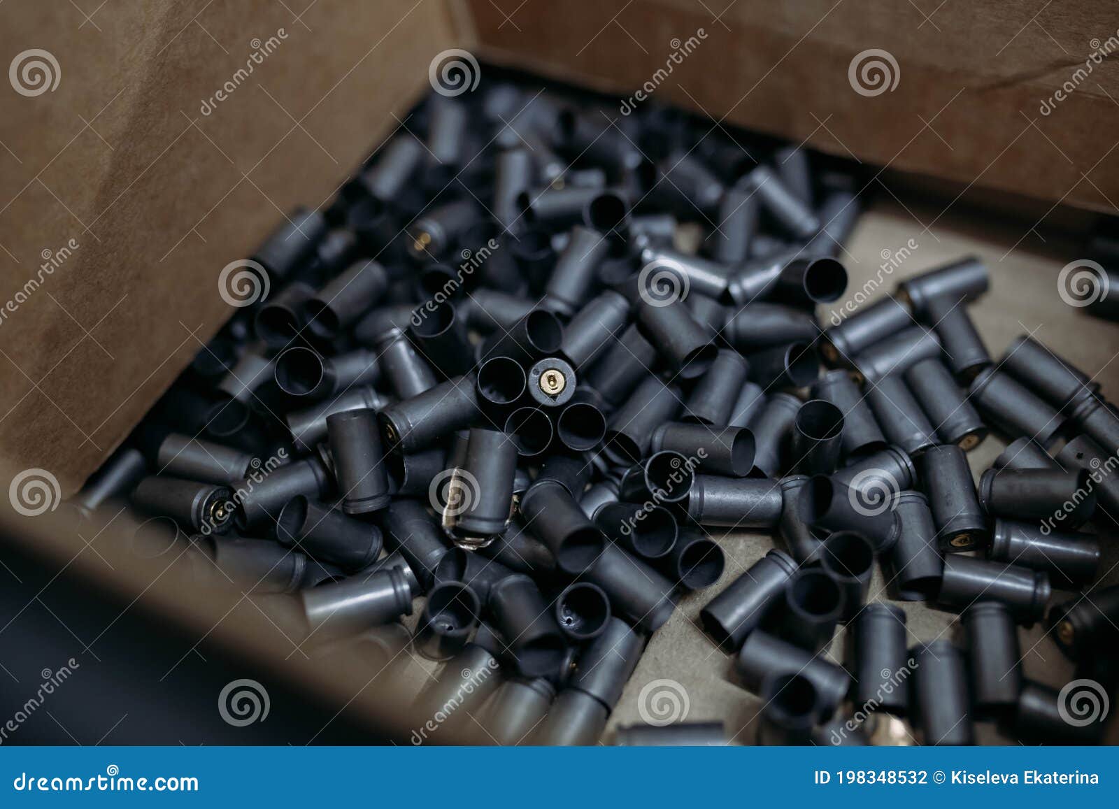 Shooting Range. a Lot of Empty Bullet Cartridgesare in the Box. Stock ...