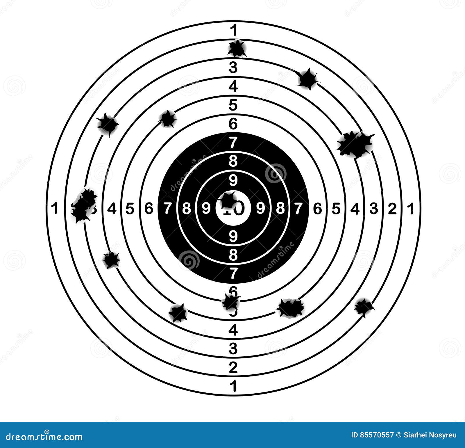 Shooting Range Target Shot of Bullet Holes. Vector Illustration. Stock ...
