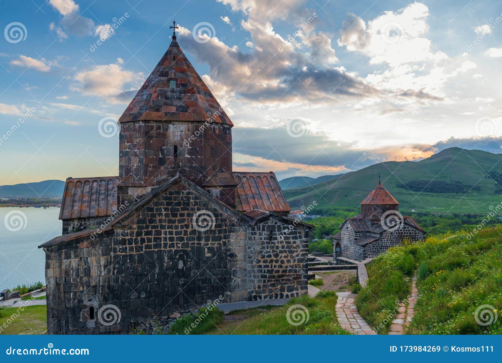 Shooting of Sevanavank Monastery on Lake Sevan at Sunset Stock Image - Image of province, sevan ...